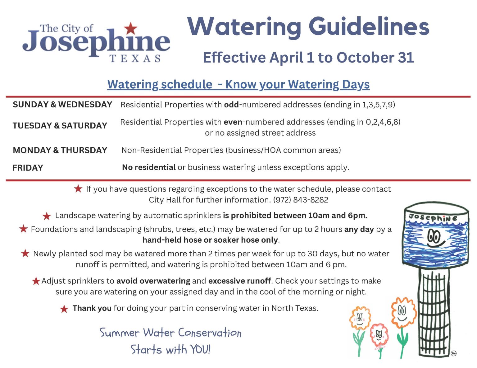 Summer Water Conservation Starts With YOU! - City of Josephine, TX ...