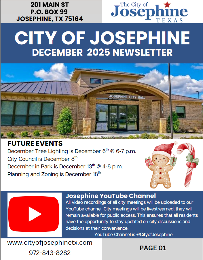 December Newsletter - City of Josephine, TX - Est. 1888